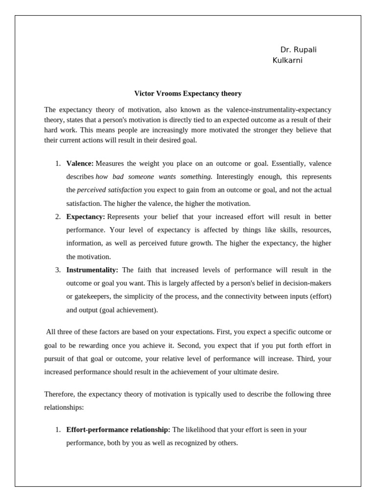 Victor Vroom's Expactancy Theory | PDF | Organizational Behavior ...