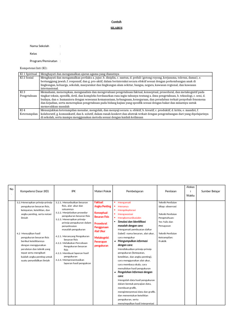 Contoh Silabus | PDF