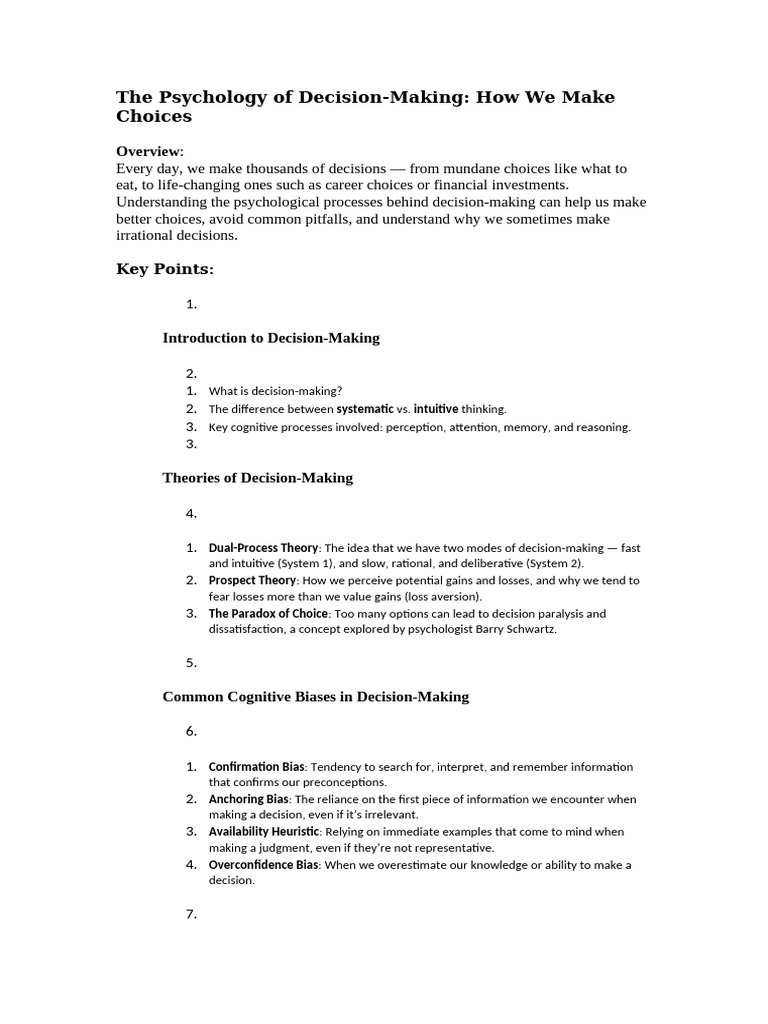 The Psychology of Decision-Making | PDF | Decision Making | Cognition