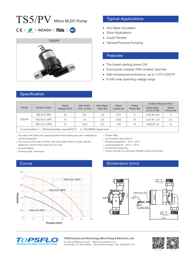 Micro BLDC Pump Specs for Engineers | PDF | Electrical Engineering ...