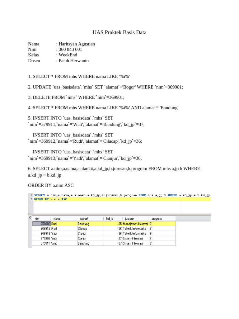 UAS Praktek Basis Data Harts | PDF