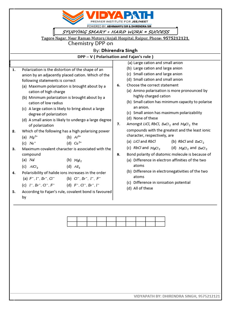 DPP 5 Chemical Bonding | PDF | Ion | Chemical Bond