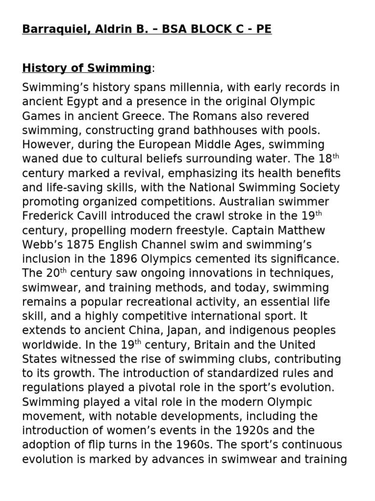 Swimming | PDF | Swimming (Sport) | Athletic Sports