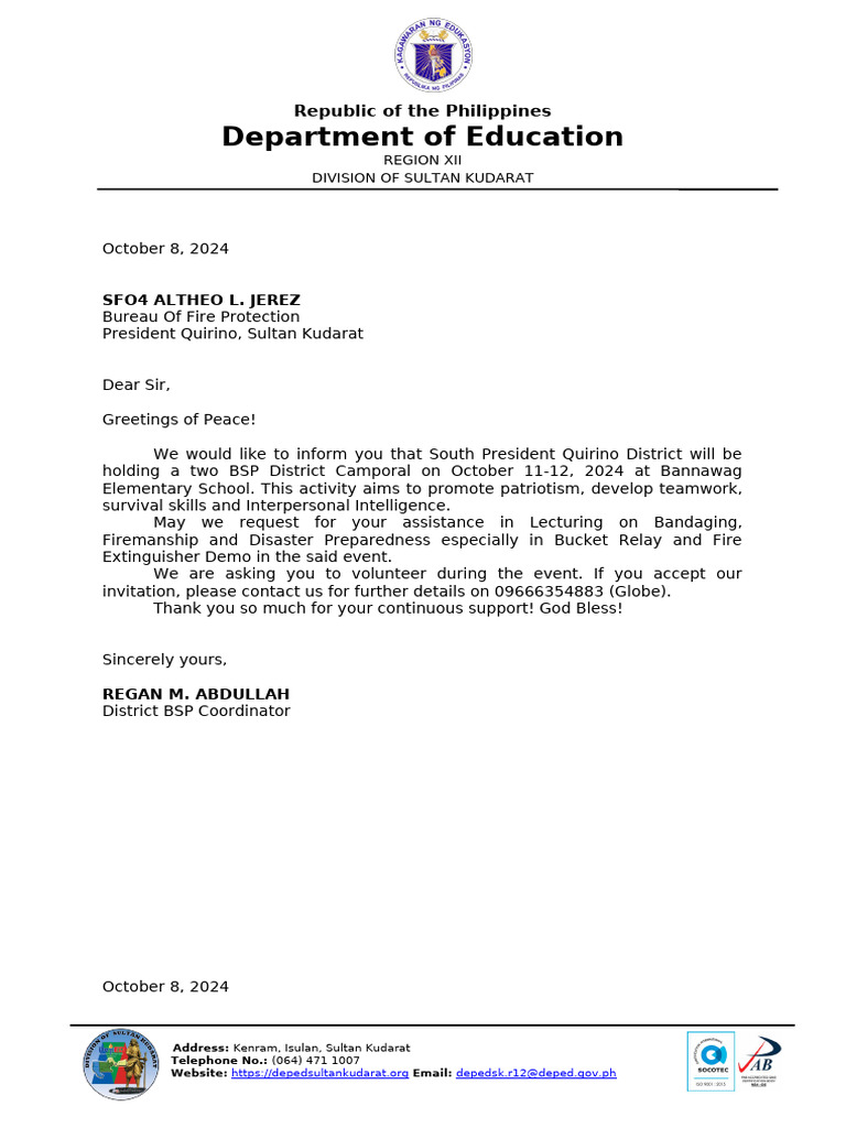 BSP Letter Request To BFP | PDF