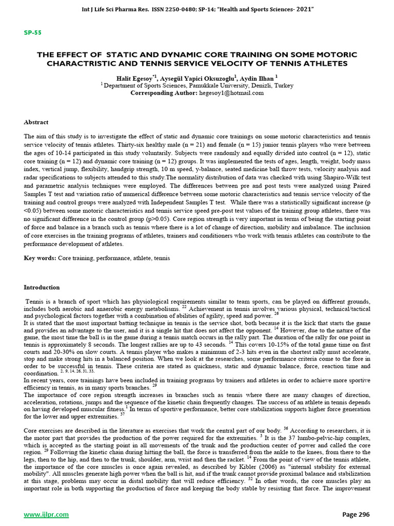 The Effect of Static and Dynamic Core Training On Some Motoric Charactristic and Tennis Service ...