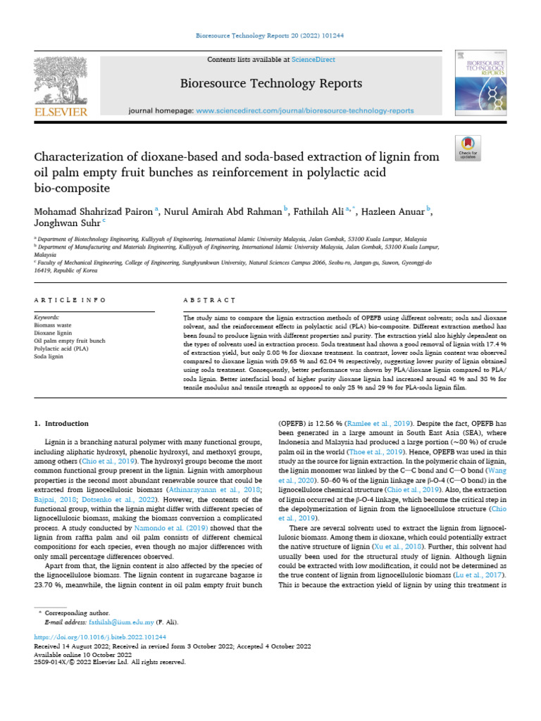 2022 - BTR - Shahrizad - Characterizations of Dioxane | PDF | Lignin ...