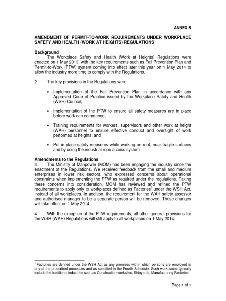 Annex B Refinements To WSH Wah Regulations | PDF | Finance & Money ...