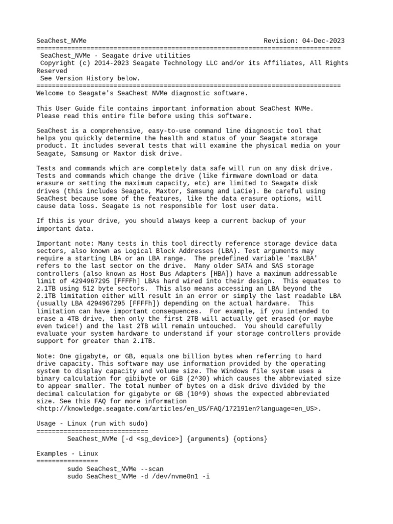 SeaChest NVMe | PDF | Hard Disk Drive | Solid State Drive