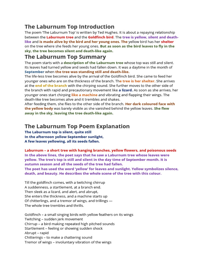 The Laburnum Top Poem | PDF | Language Arts & Discipline | Poetry