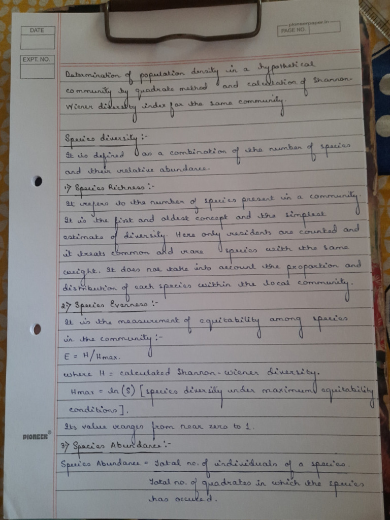 Shannon Index For Hypothetical Community | PDF