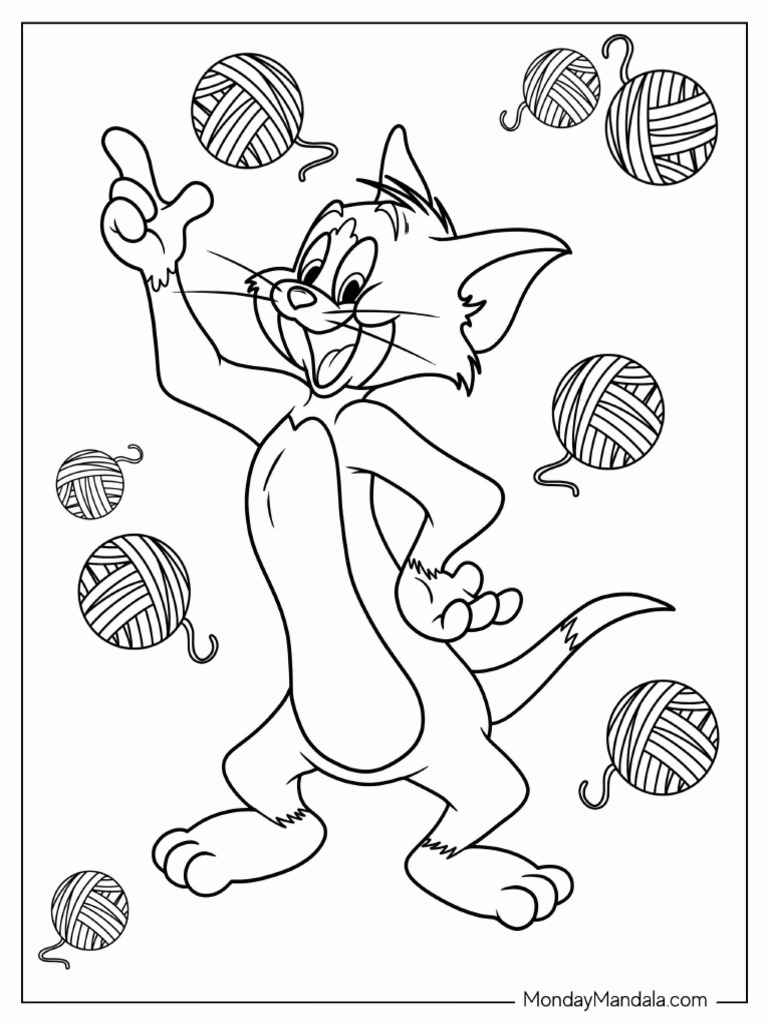 Simple Outline of Tom Smiling With Yarns in Background | PDF