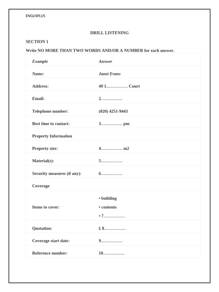 Listening Comprehension Practice Test | PDF | Amber