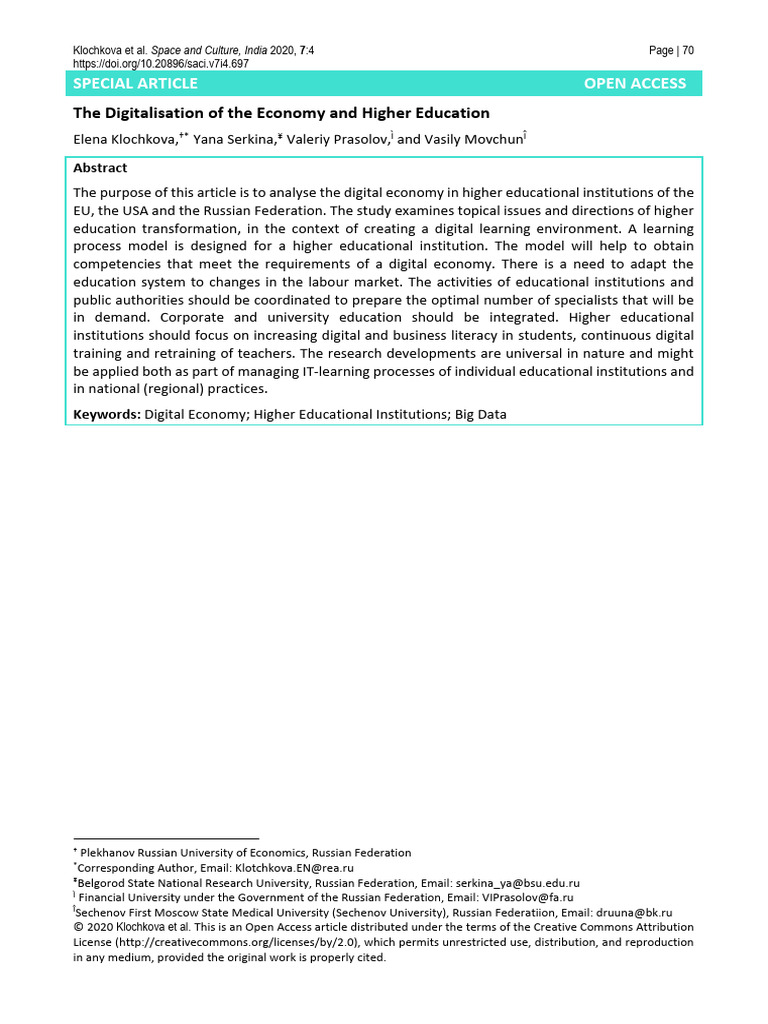 The Digitalisation of The Economy and Higher Educa | PDF | Educational ...