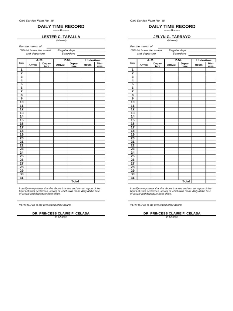 Employee Daily Time Record | PDF