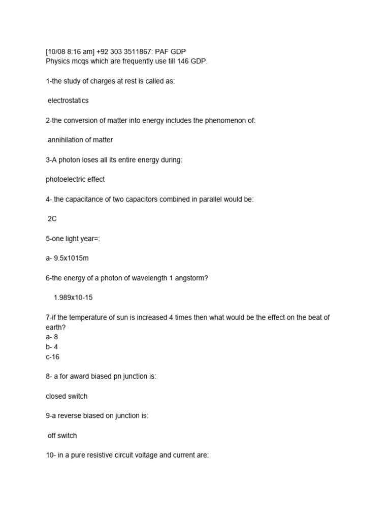 PAF gd'p physics qz-3 | PDF | Waves | Electron
