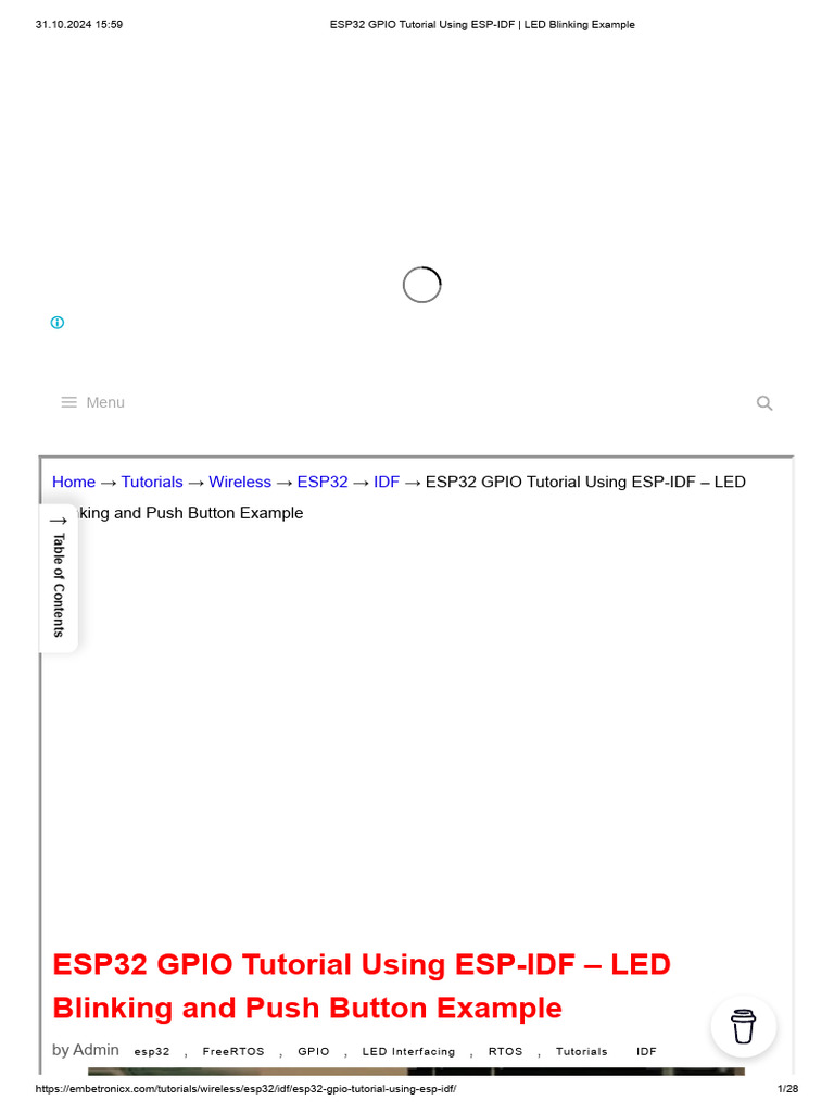 Esp32 Gpio Tutorial Using Esp Idf Led Blinking Example Pdf Computer Science Computing