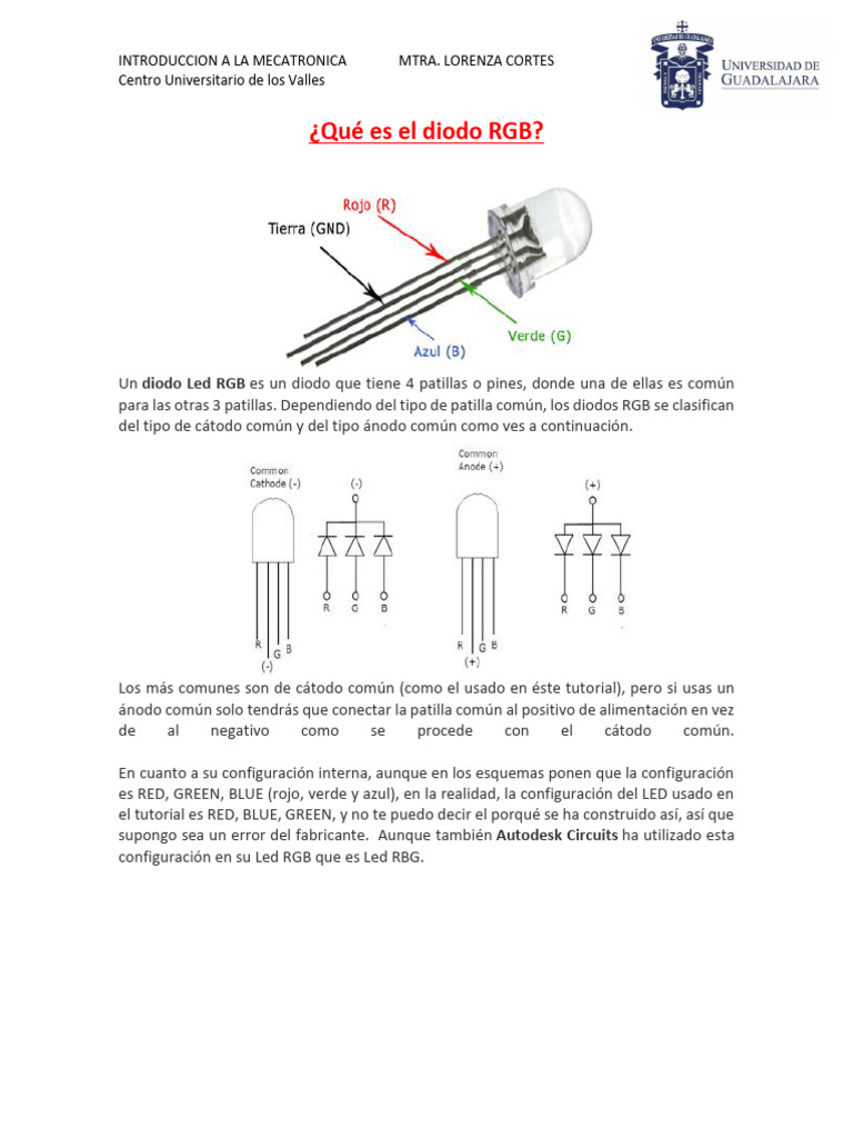 Practica 7 Que Es El Diodo RGB | PDF | Modelo de color Rgb | Diodo emisor de luz