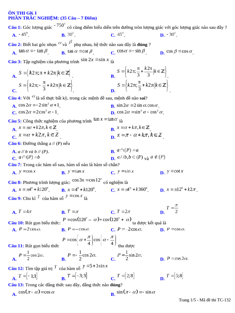 ĐỀ ÔN GK I LOP 11 2024-2025 | PDF