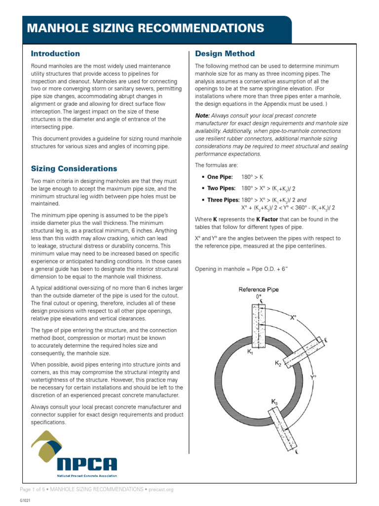Manhole Sizing Guidelines and Charts | PDF | Pipe (Fluid Conveyance ...