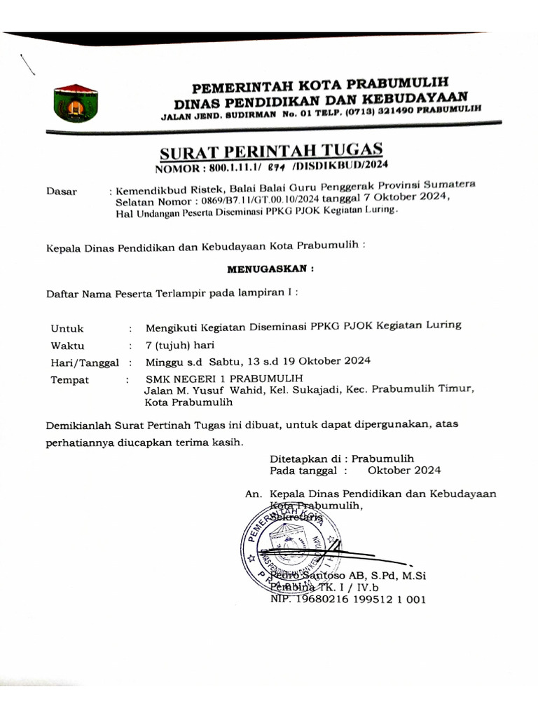 Surat Tugas Diknas | PDF