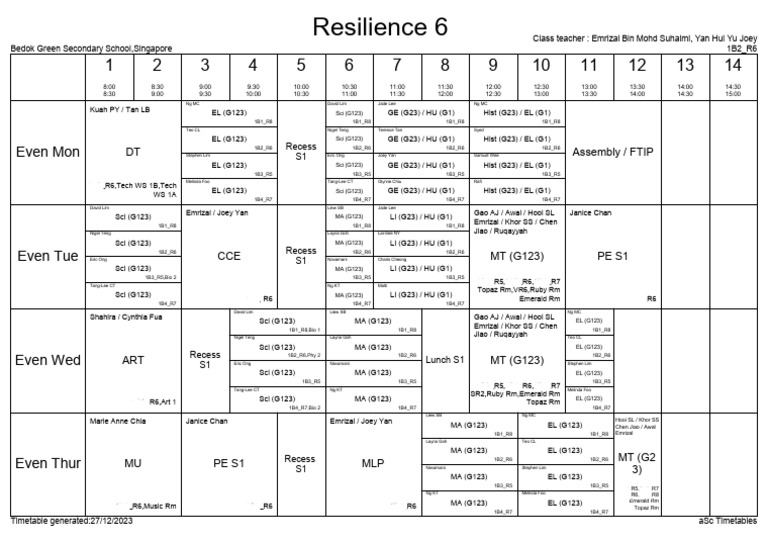 Bedok Green Secondary School Timetable | PDF
