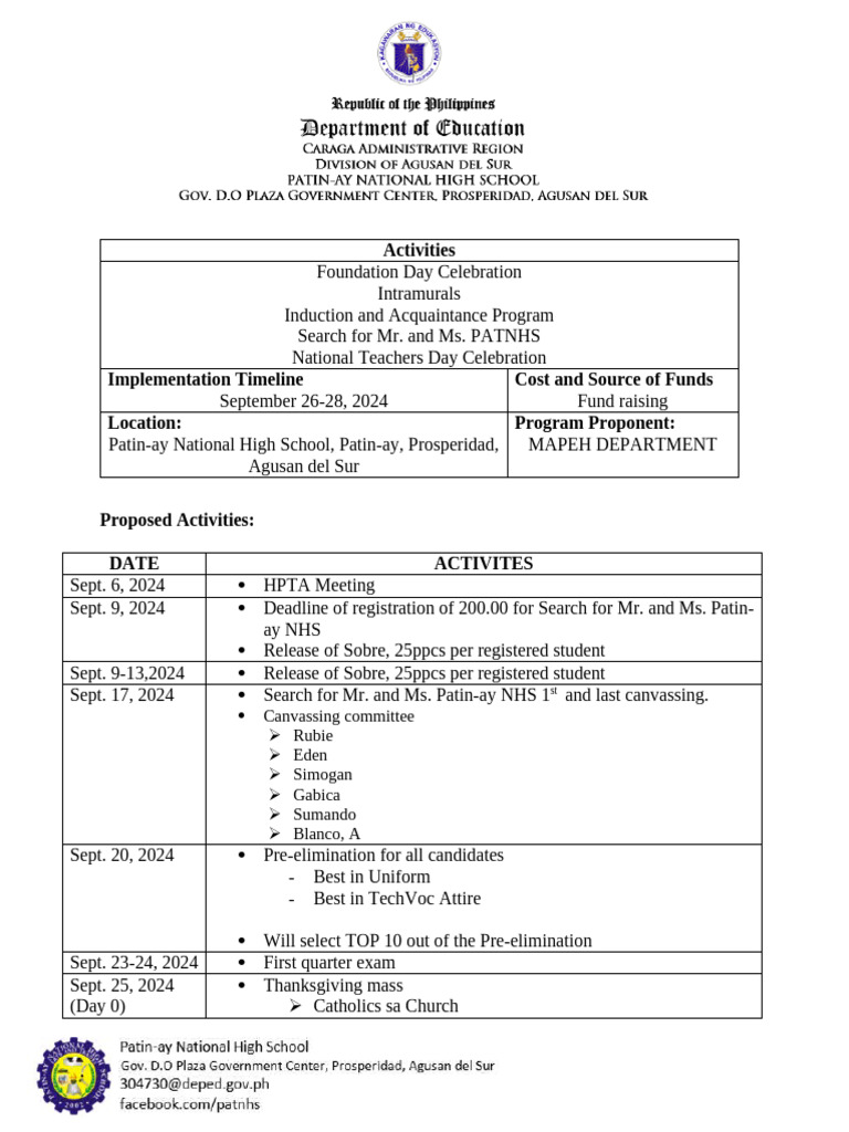 Proposed Activity For Intrams Foundation Induction | PDF | Sports