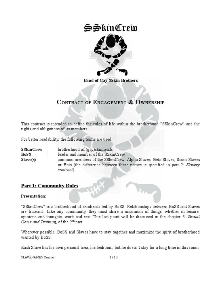 SSkinCrew: Gay Slave Brotherhood Contract | PDF | Human Sexual Activity ...