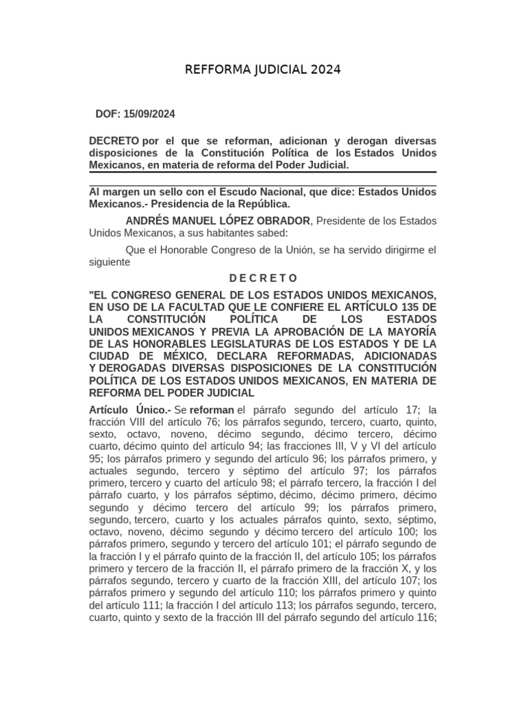 Reforma Judicial 2024 | PDF | Judicaturas | Legislador