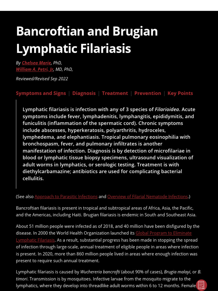 Bancroftian Andbrugian Lymphatic Filariasis | PDF | Medical Specialties ...