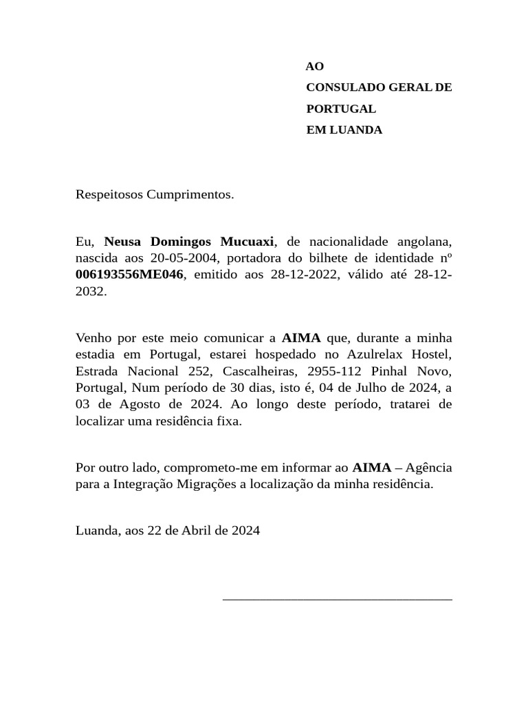 Carta para o Consulado | PDF