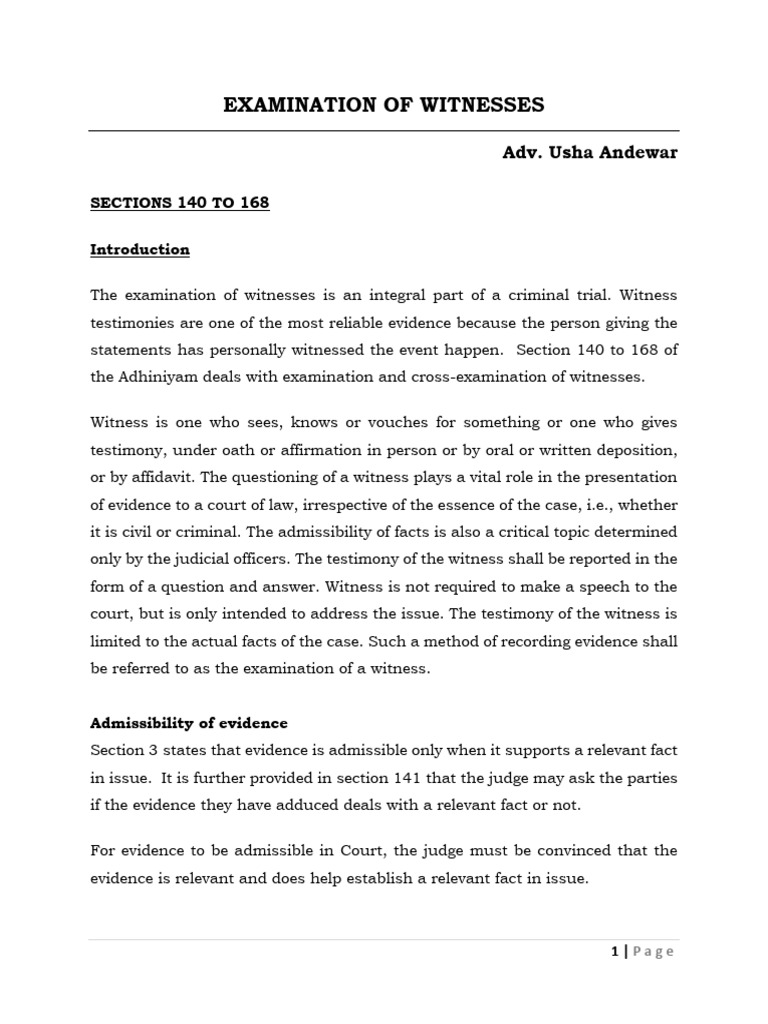 BSA - Examination of Witnesses | PDF | Witness | Testimony