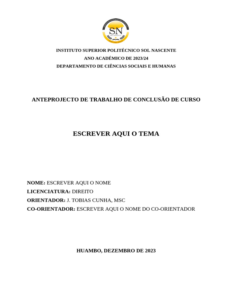 Modelo de Projecto de TCC | PDF | Science