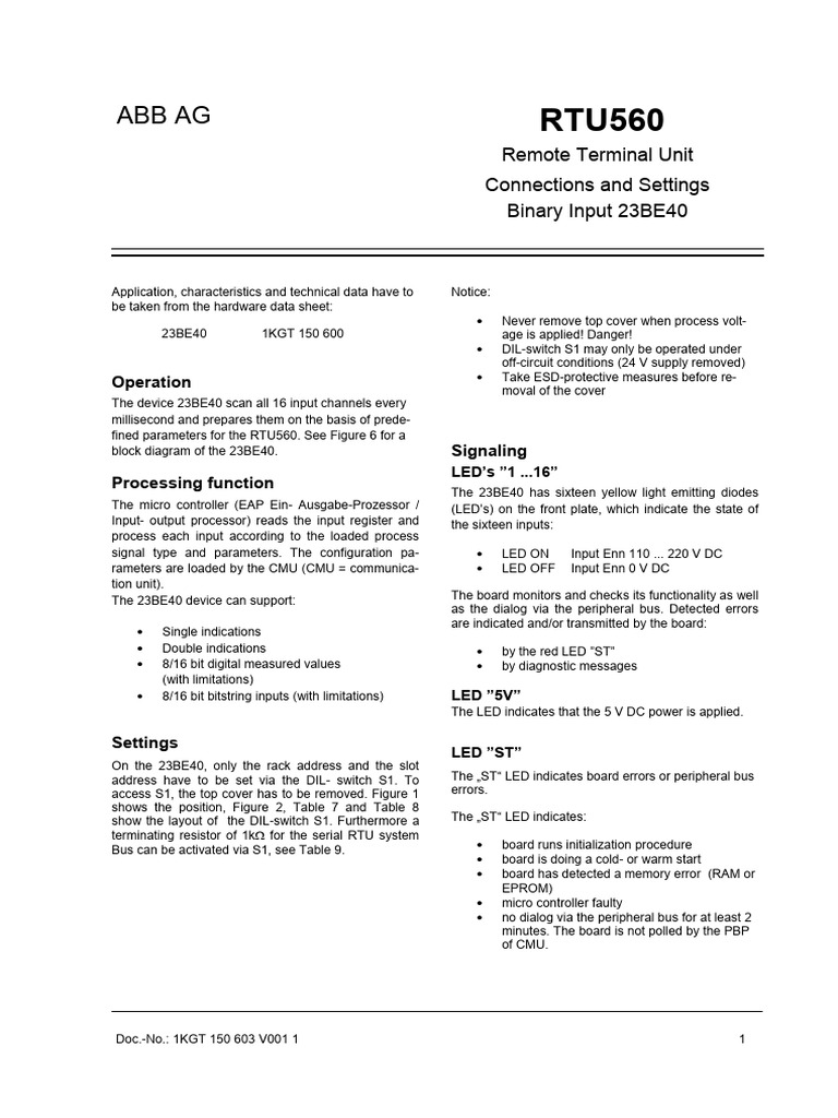 RTU560: 23BE40 Connections Guide | PDF | Light Emitting Diode | Input ...
