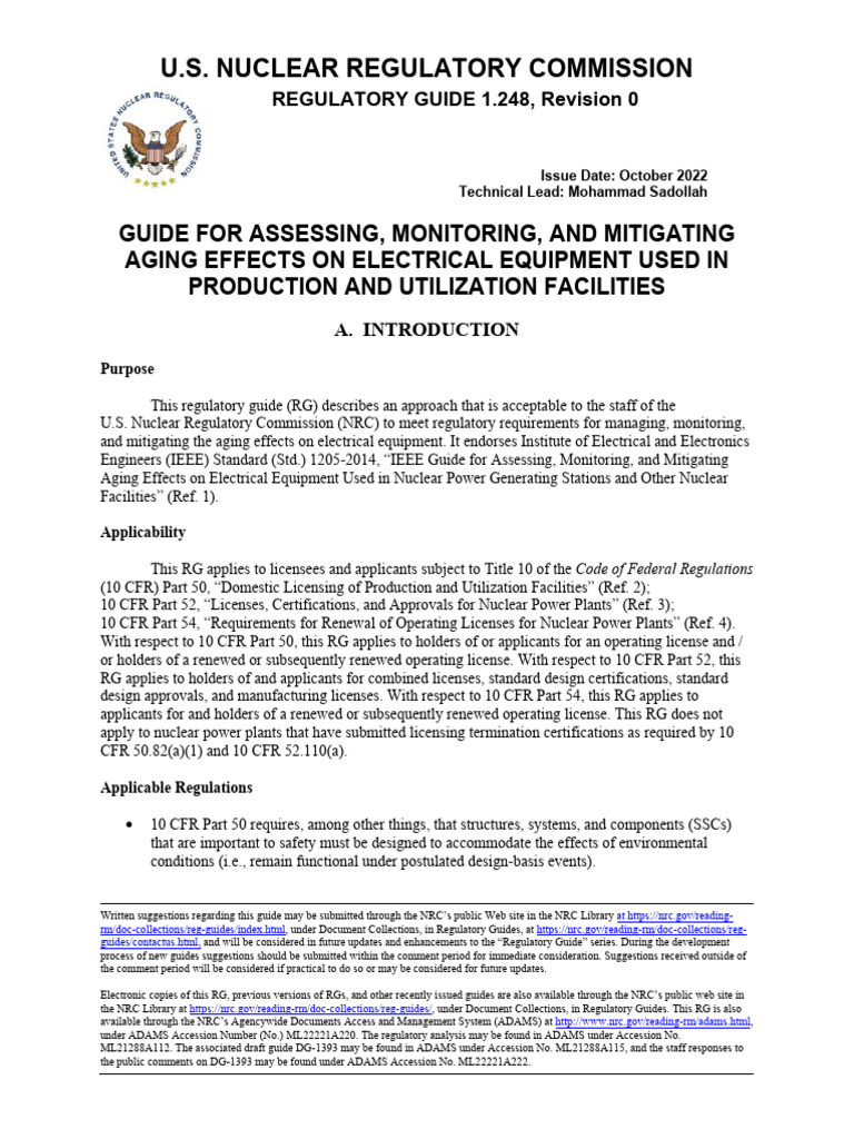 2022, Regulatory Guides 1.248 ML22221A220 | PDF | Nuclear Regulatory Commission | International ...