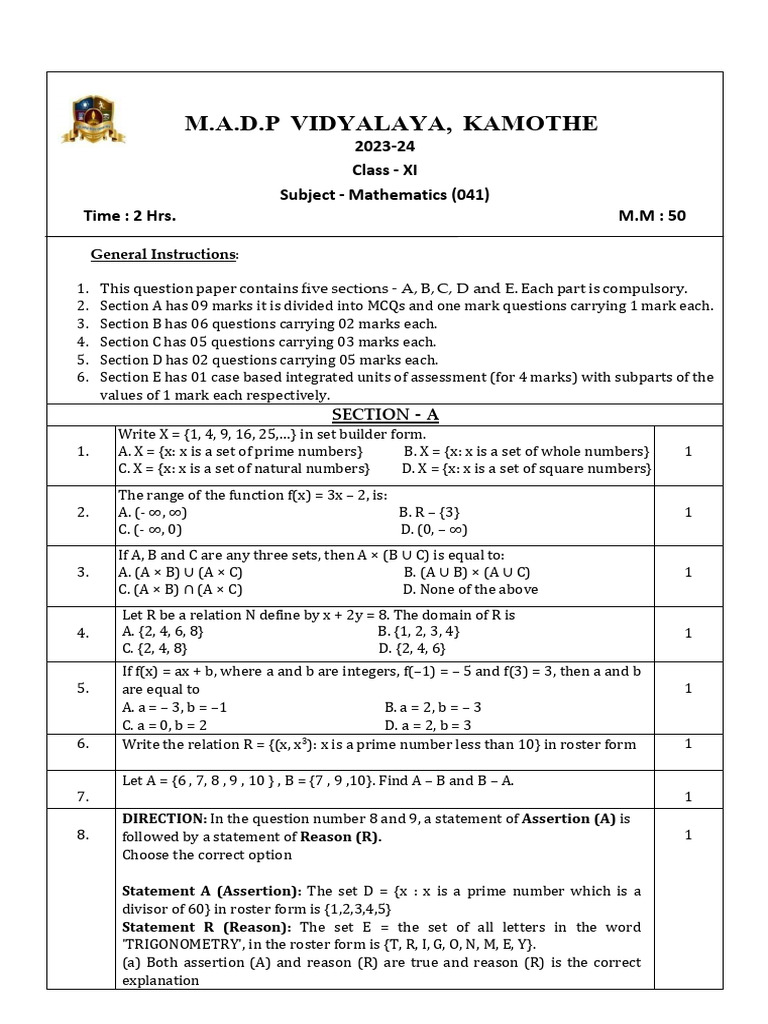 Grade XI - Maths - PA1-1 | PDF | Set (Mathematics) | Mathematical Concepts