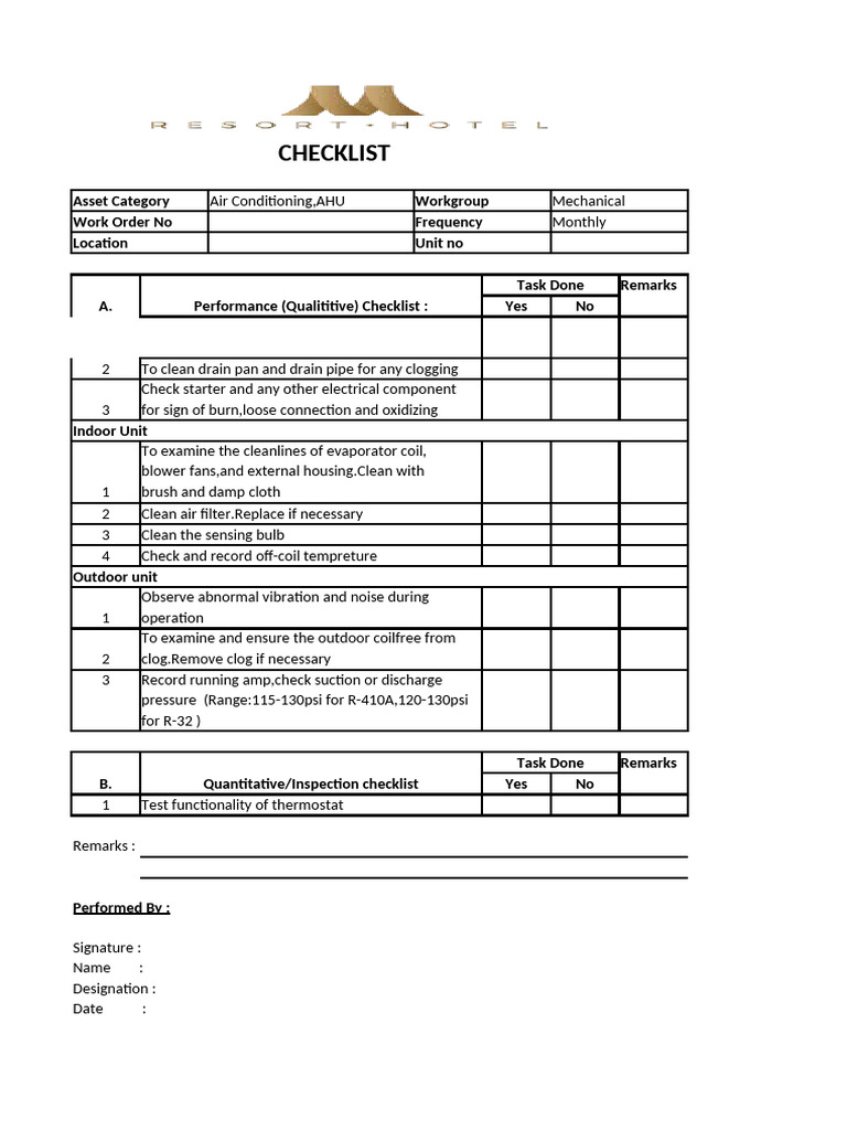 Checklist Split Unit | PDF | Technology & Engineering