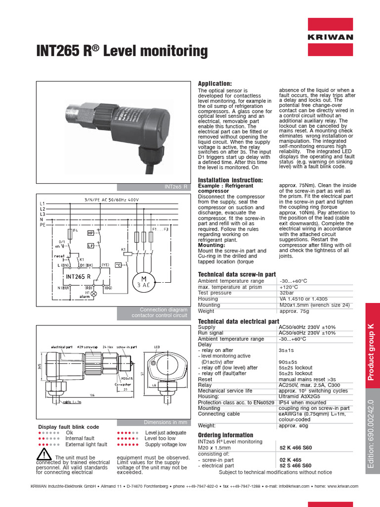 Oil Level Kriwan INT 265 R | PDF | Relay | Electrical Engineering