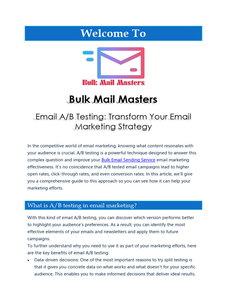 A/B Testing for Email Marketing Success | PDF | Marketing | Marketing ...