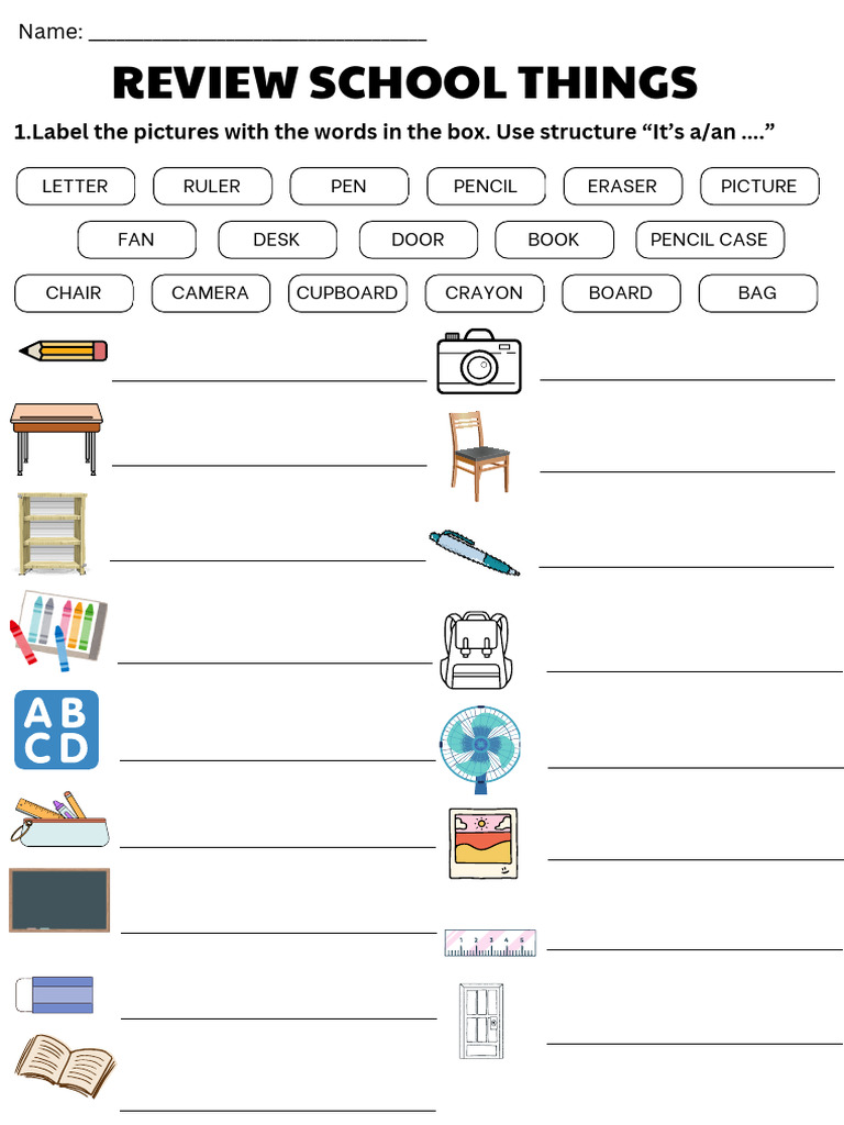 REVIEW SCHOOL THINGS | PDF | Stationery | Writing Implements