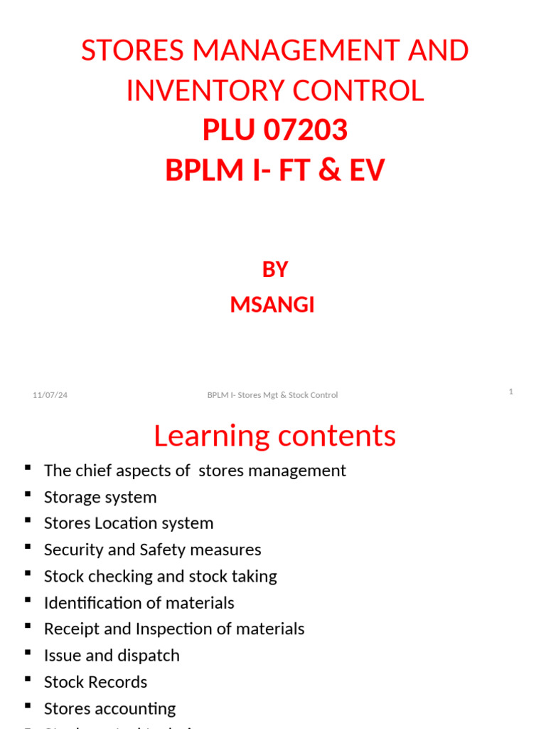 BPLM I Stores Management | PDF | Warehouse