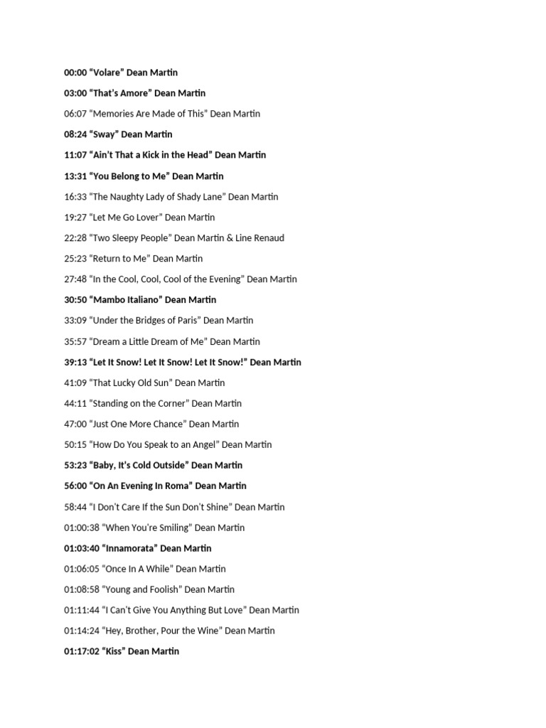 Dean Martin Song Playlist | PDF