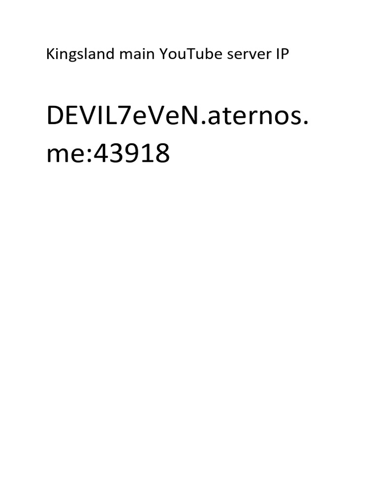 Kingsland Main YouTube Server IP | PDF