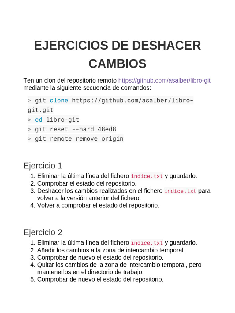 Ejercicios de Deshacer Cambios | PDF | Informática