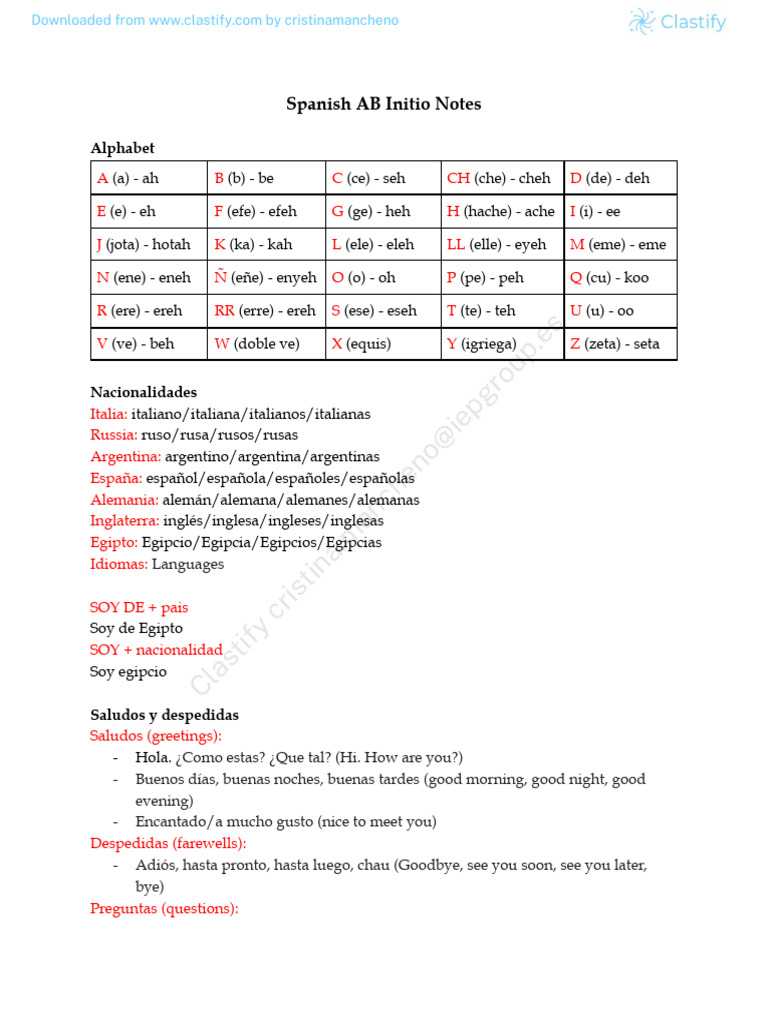 Notas de Español AB Initio | PDF | Lingüística