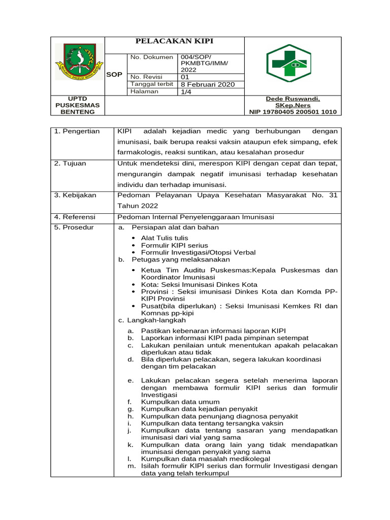 SOP Pelacakan KIPI | PDF