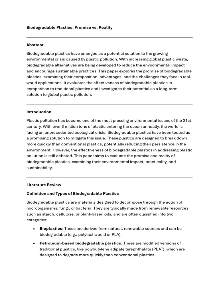 Biodegradable Plastics Promise vs. Reality | PDF | Biodegradation | Plastic
