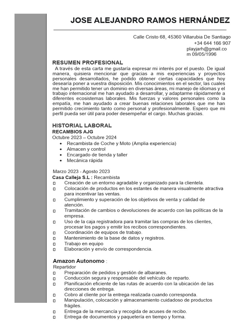 CV Jose A. Ramos H. | PDF | Marketing | Business