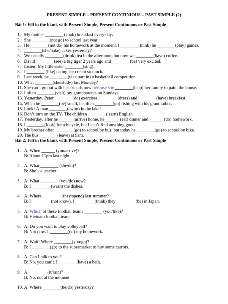 Present Simple - Present Continious - Past Simple | PDF