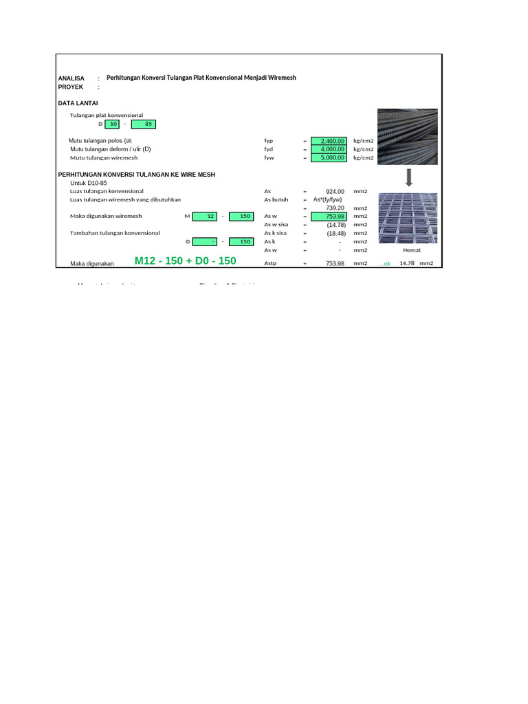 Konversi Besi Tulangan Ke Wire Mesh | PDF