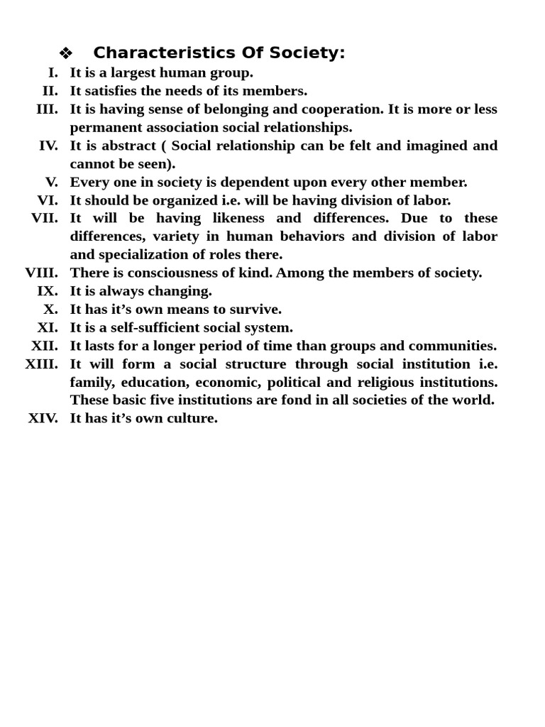Characteristics of Society | PDF